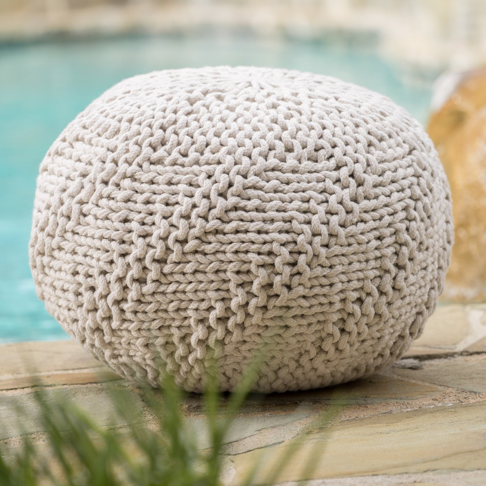 Ashbury Outdoor Boho Round Hand Crafted Knitted Ottoman Pouf LePouf